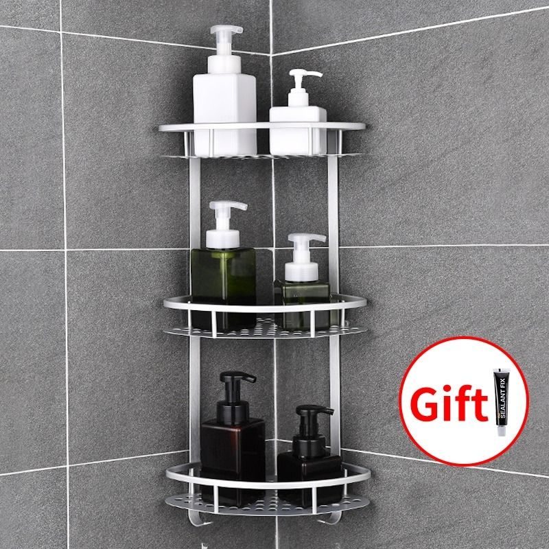 Fürdőszoba Polc Sarok Zuhany Caddy Organizer Falra Szerelhető Alumínium ...